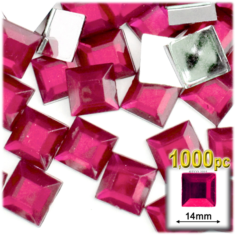Rhinestones | Flatback | Square | 14mm | 1,000-pc |Hot Pink | Crafts Outlet