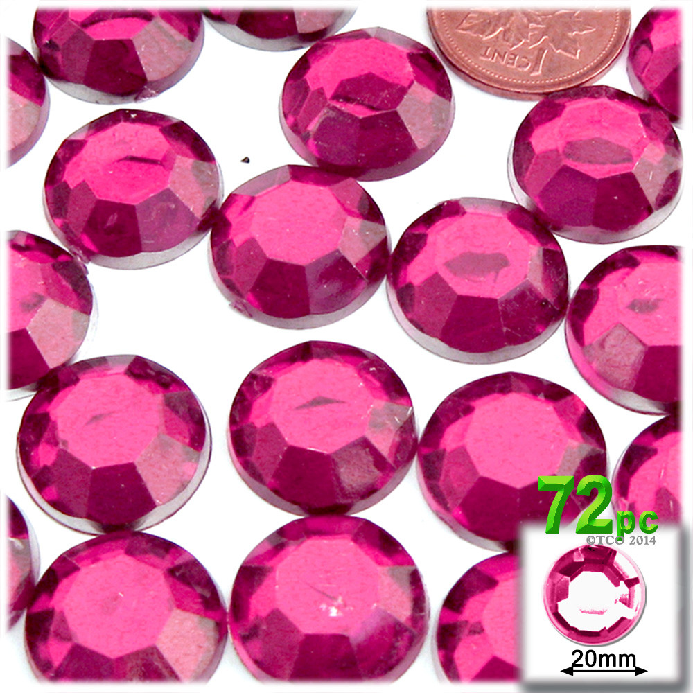 Rhinestones | Flatback | Round | 20mm | 72-pc | Hot Pink | Crafts Outlet