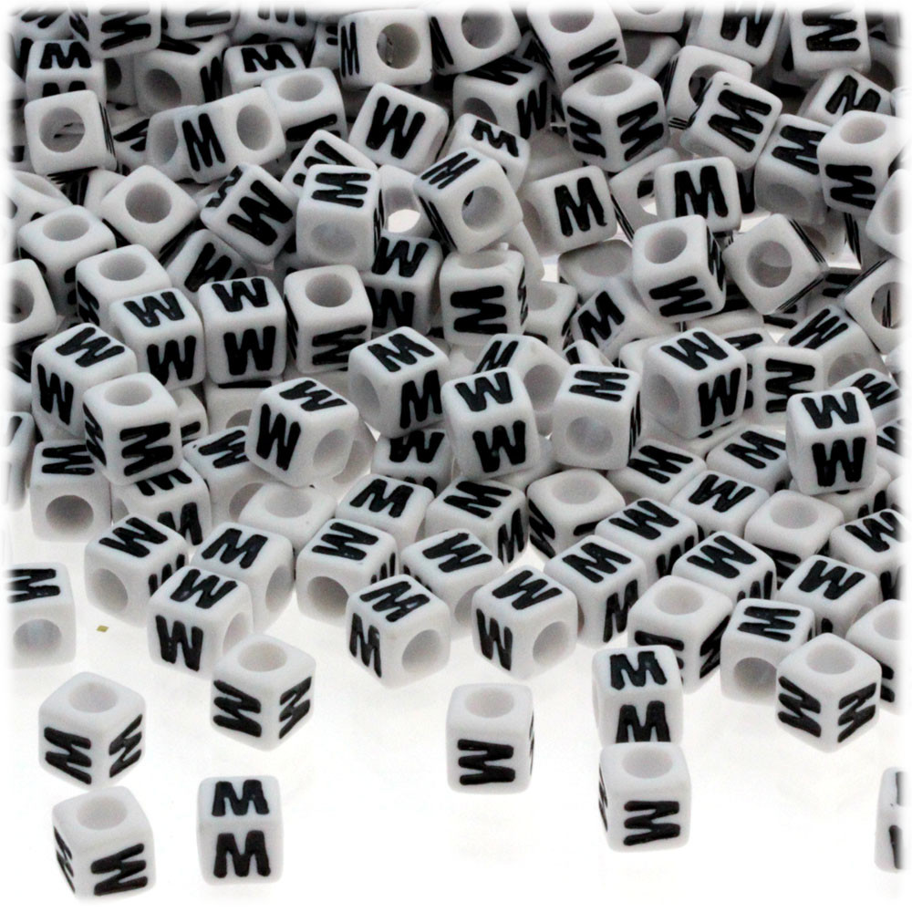 1000-pc Alphabet Beads | Cube 7mm | Black text | Letter M