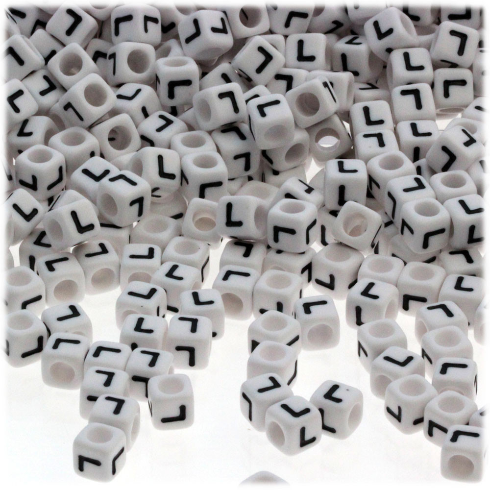 100-pc Alphabet Beads | Cube 7mm | Black text | Letter L