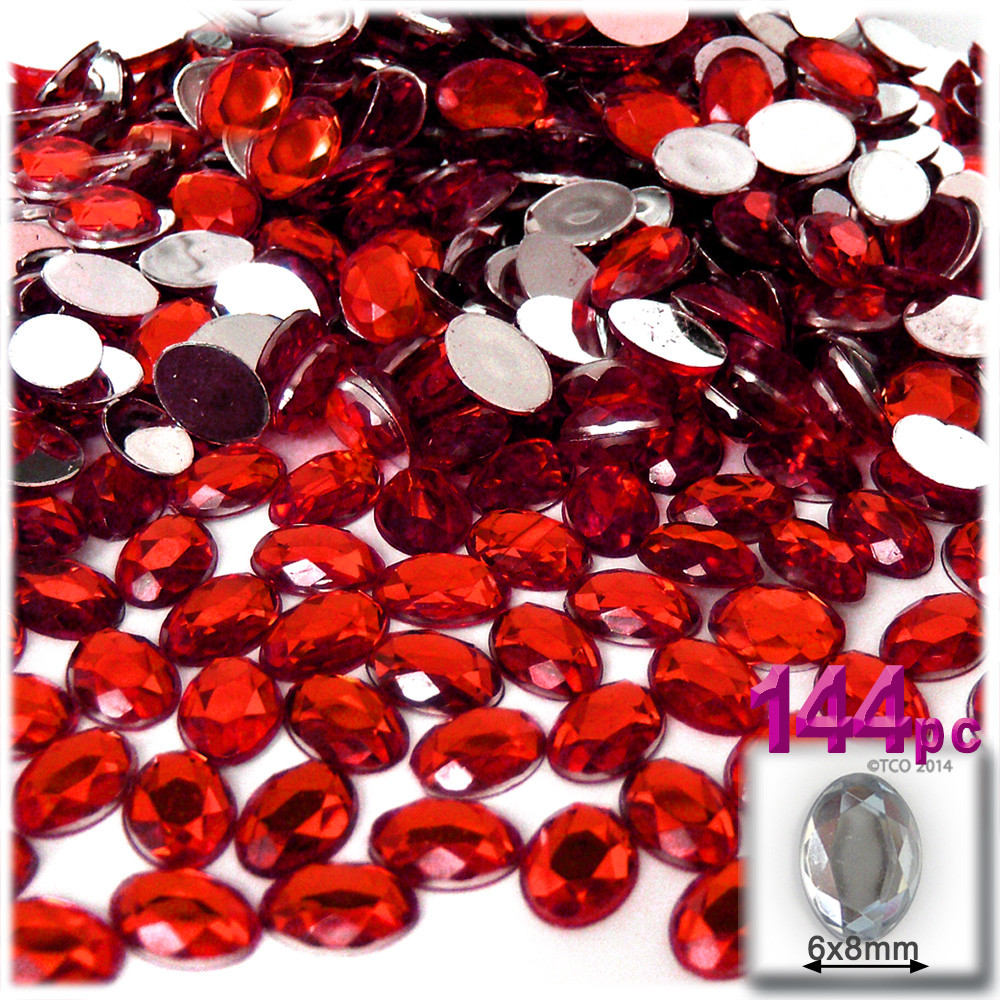 Rhinestones | Flatback | Oval | 6x8mm | 144-pc | Ruby Red | Crafts Outlet