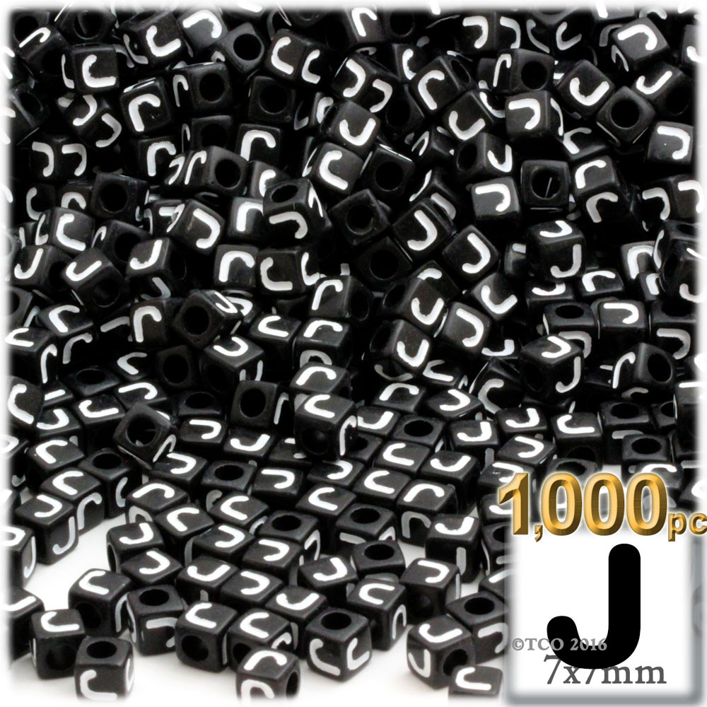 1000-pc Alphabet Beads | Cube 7mm | Black text | Letter J