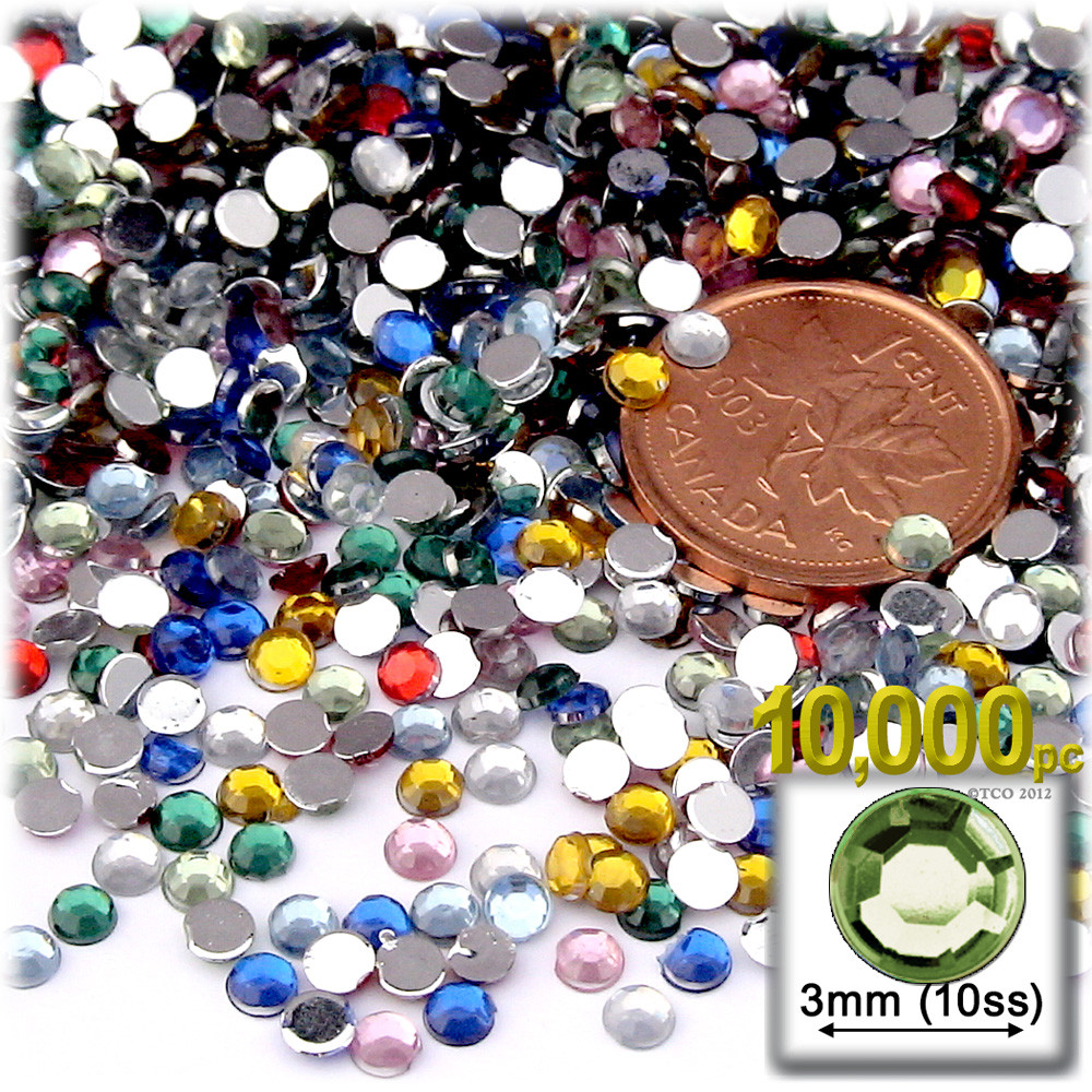 Rhinestones | Flatback | Round | 3mm | 10,000-pc | Mixed Colors ...