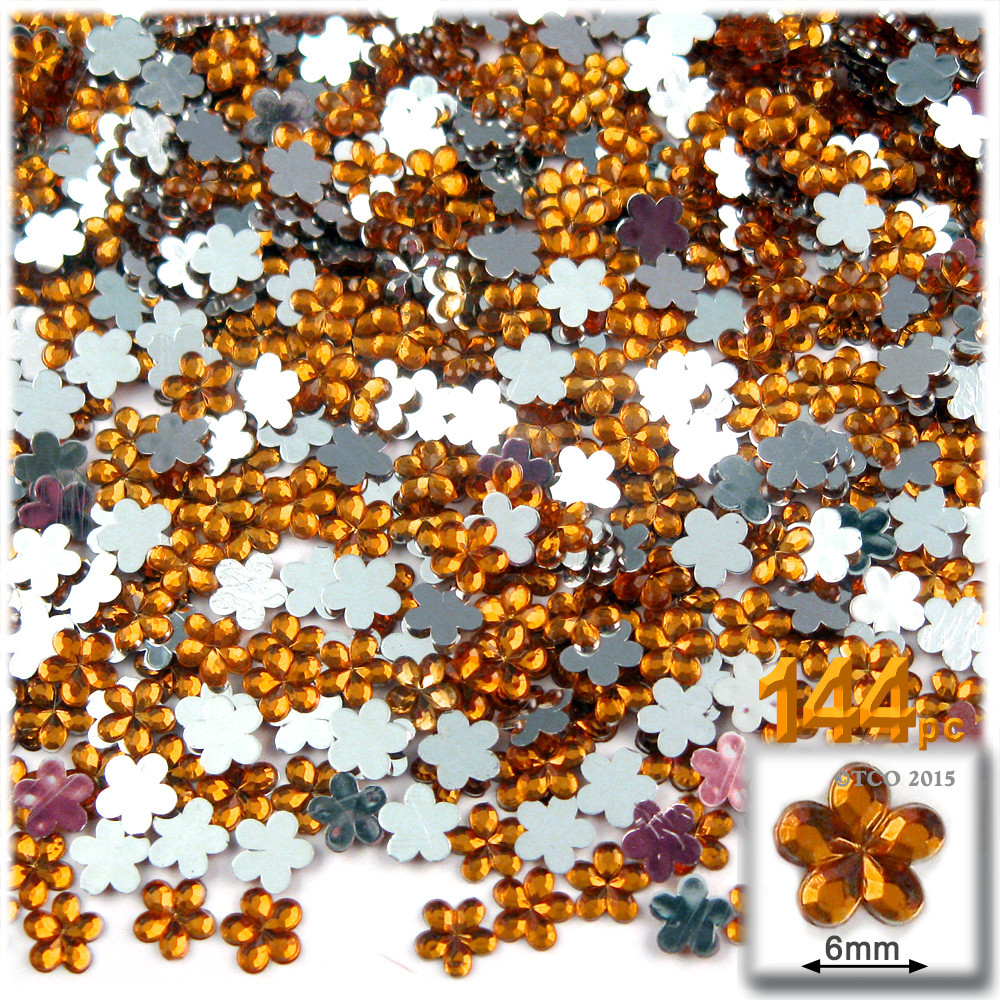 Rhinestones | Flatback | Flower | 6mm | 144-pc | Orange | Crafts Outlet
