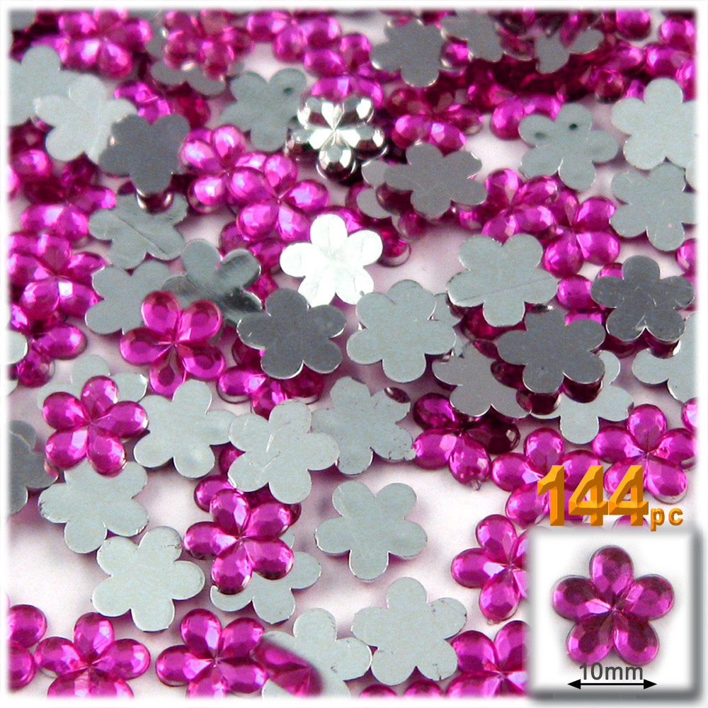 Rhinestones | Flatback | Flower | 10mm | 144-pc | Fuchsia | Crafts Outlet