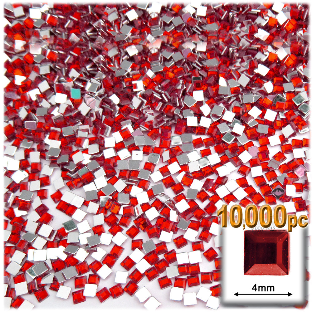 Rhinestones | Flatback | Square | 4mm | 10,000-pc | Ruby Red | Crafts ...