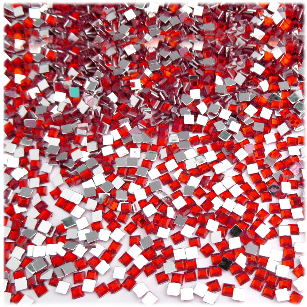 Rhinestones | Flatback | Square | 4mm | 1,000-pc | Ruby Red | Crafts Outlet