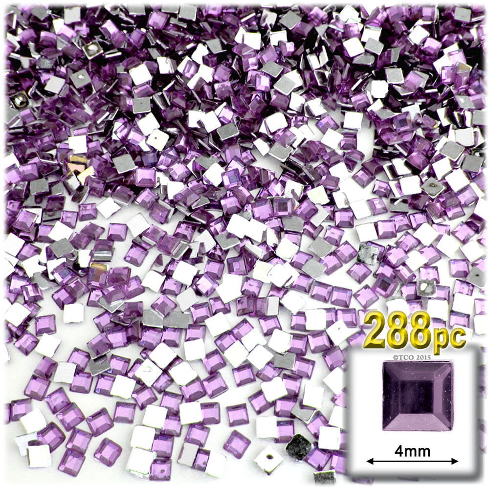 Rhinestones | Flatback | Square | 4mm | 288-pc | Lavender | Crafts Outlet