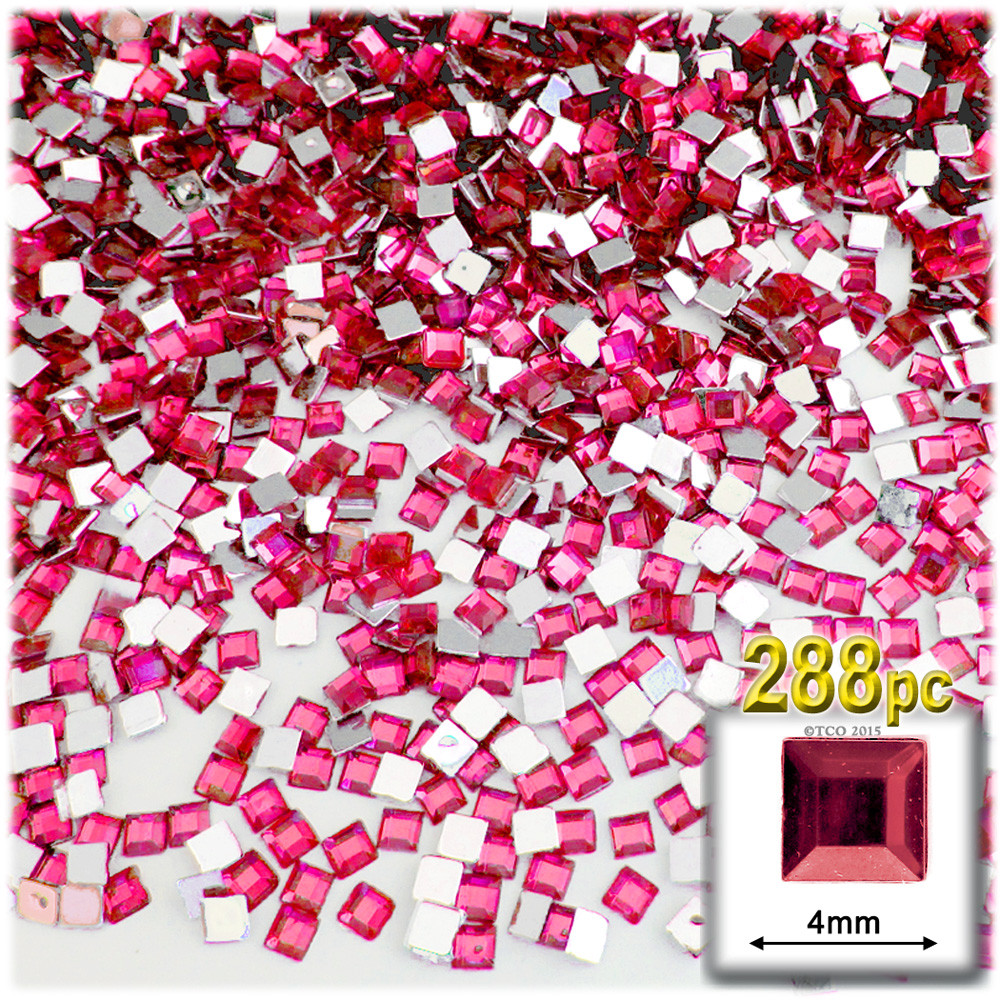Rhinestones | Flatback | Square | 4mm | 288-pc | Hot Pink | Crafts Outlet