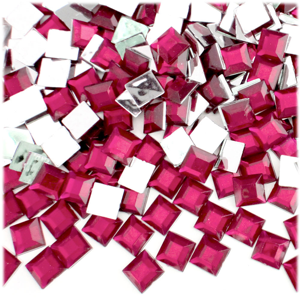 Rhinestones | Flatback | Square | 8mm | 144-pc | Hot Pink | Crafts Outlet