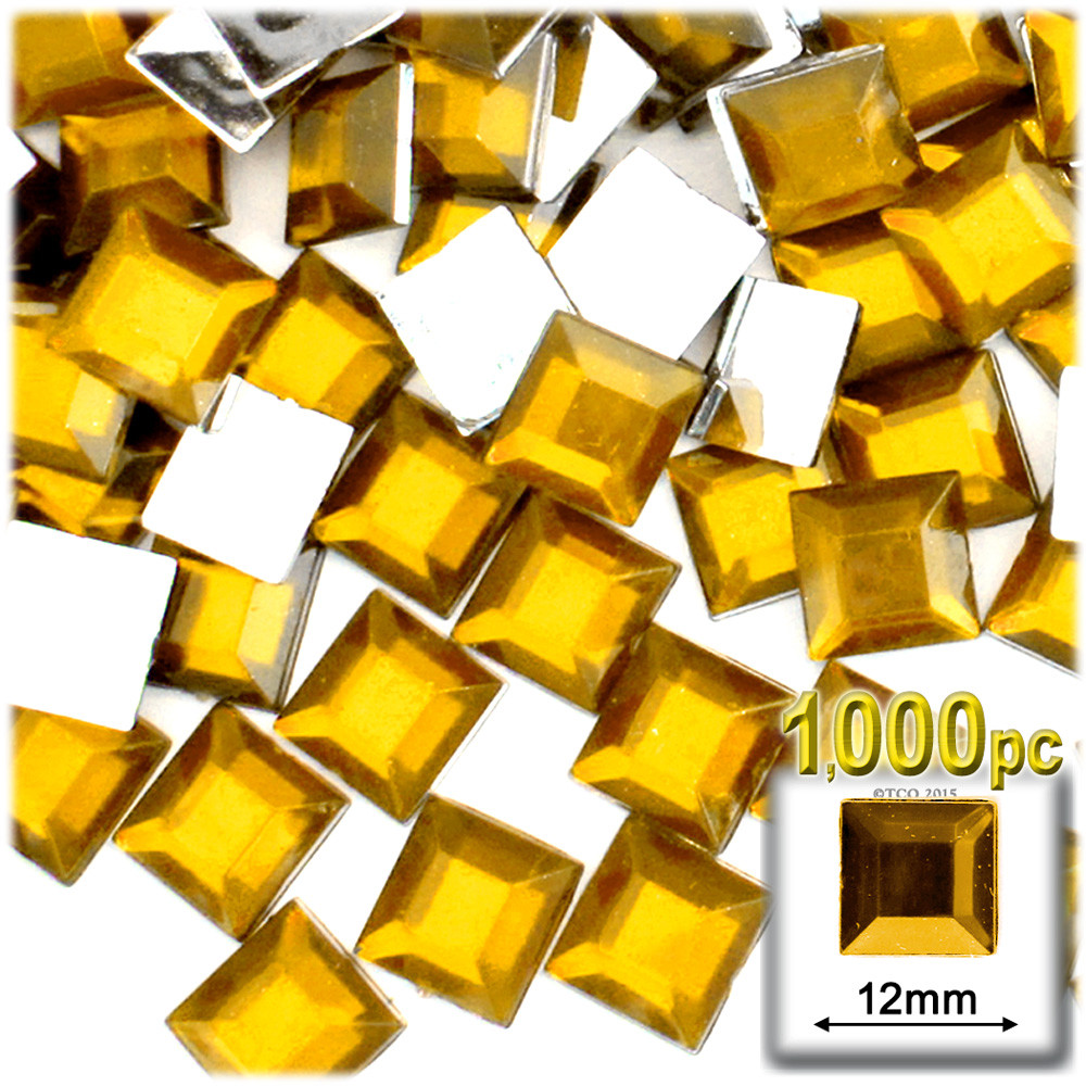 Rhinestones | Flatback | Square | 12mm | 1,000-pc | Golden Yellow ...