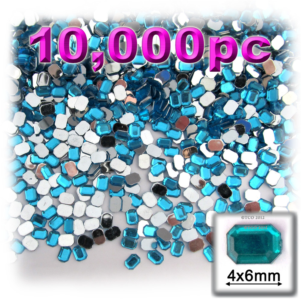 Rhinestones | Flatback | Rectangle | 4x6mm | 10,000-pc | Aqua Blue ...