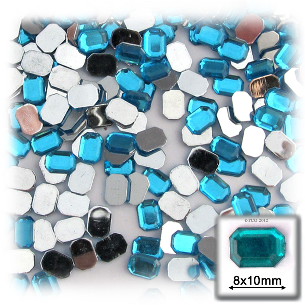 Rhinestones | Flatback | Rectangle | 8x10mm | 144-pc | Aqua Blue ...