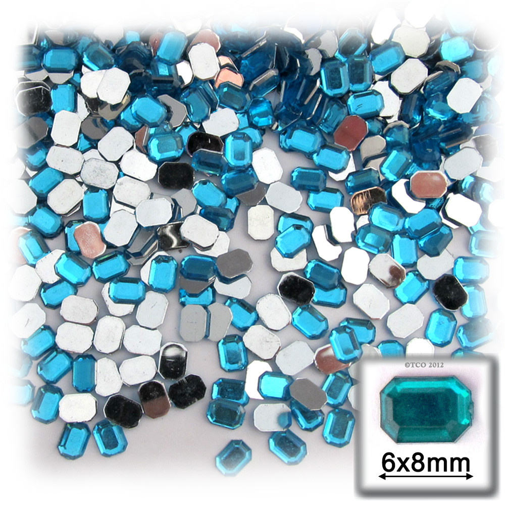 Rhinestones | Flatback | Rectangle | 6x8mm | 144-pc | Aqua Blue ...