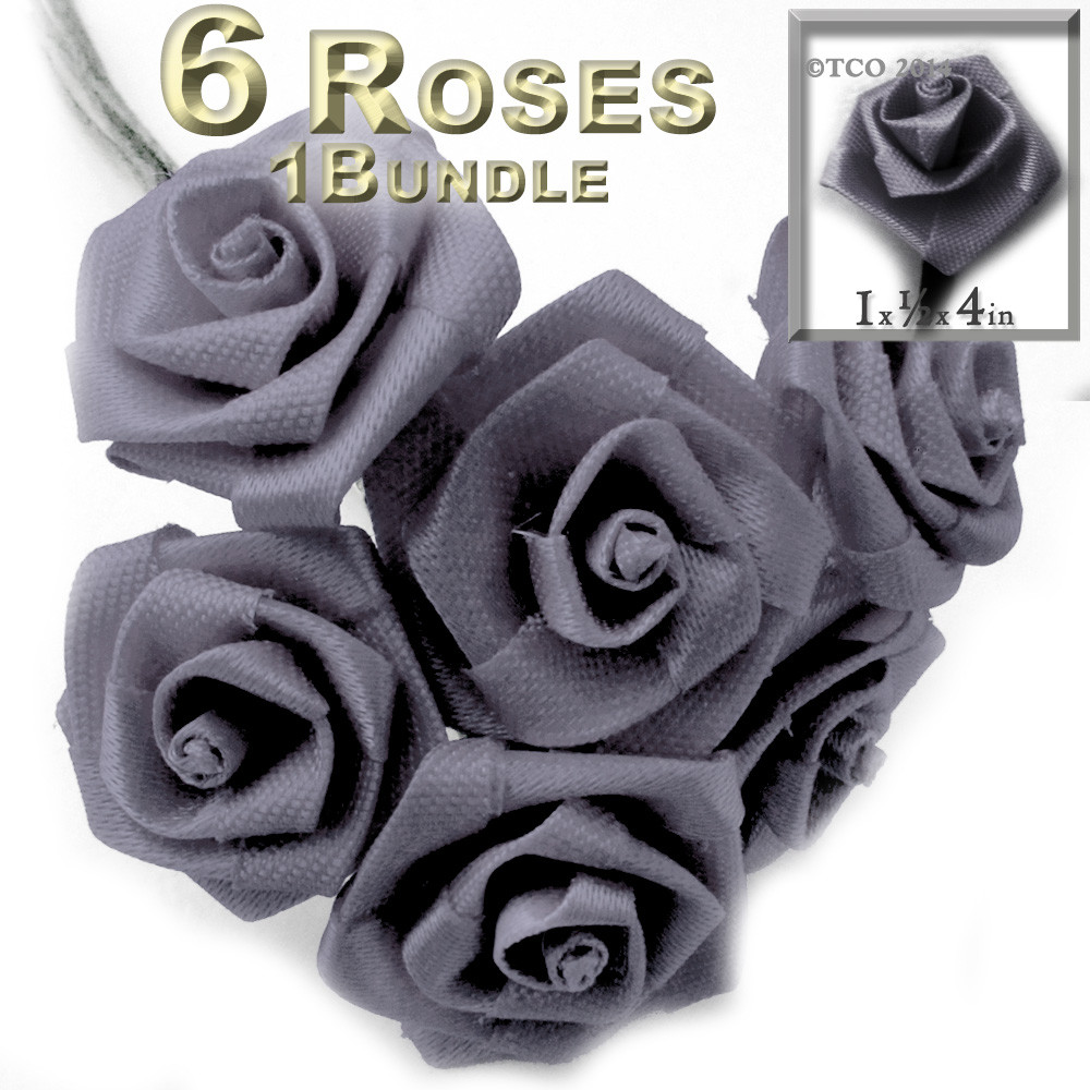 Artificial Flowers | Ribbon Roses | 1.0-inch | Gray | Crafts Outlet