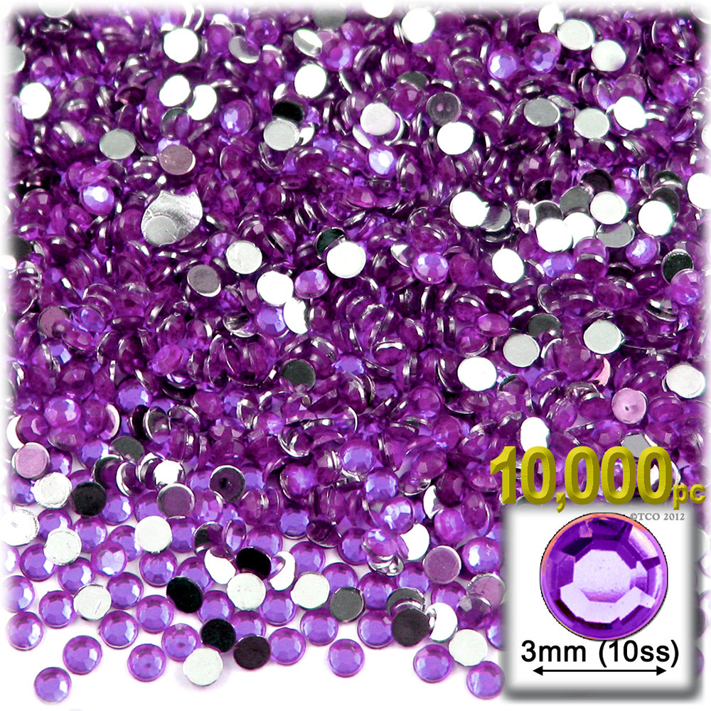 Rhinestones | Flatback | Round | 3mm | 10,000-pc | Purple (Amethyst ...