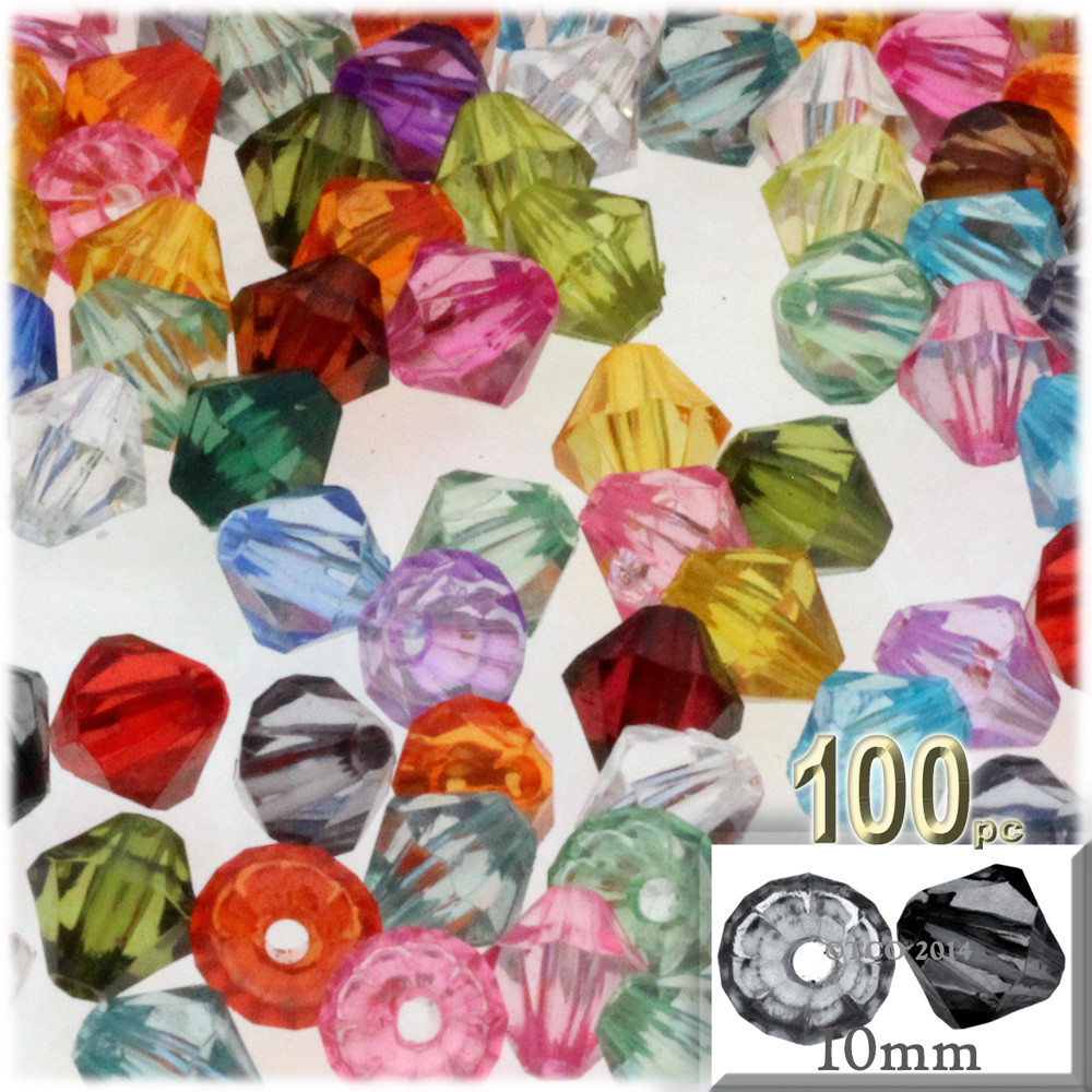 Bicone Beads | Transparent | Faceted | 10mm | 100-pc | Multi | Crafts ...