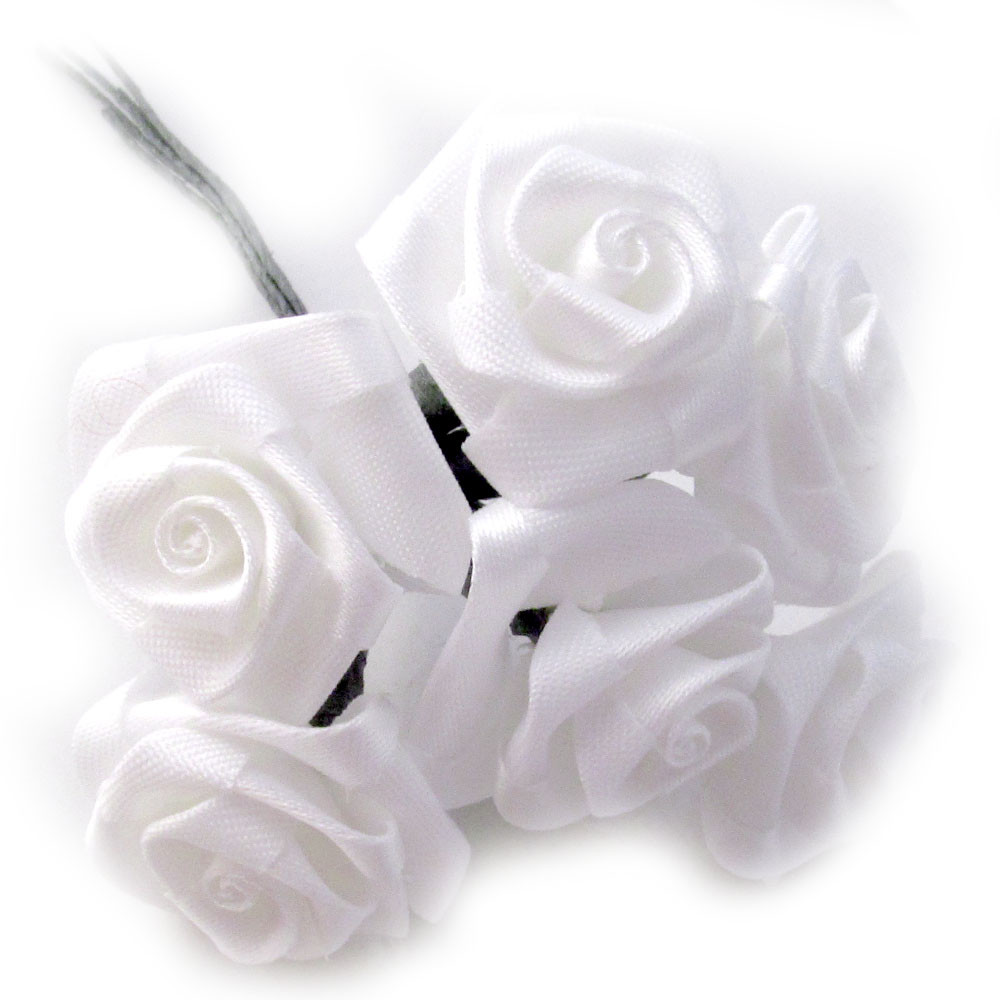 Artificial Flowers | Ribbon Roses, 0.50-inch | Green stem | White ...
