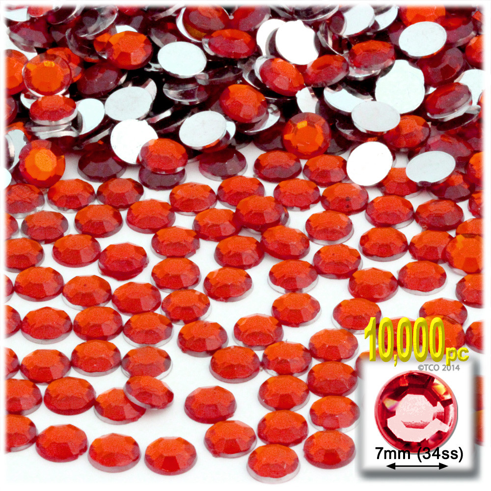 Rhinestones | Flatback | Round | 7mm | 10,000-pc | Ruby Red | Crafts Outlet