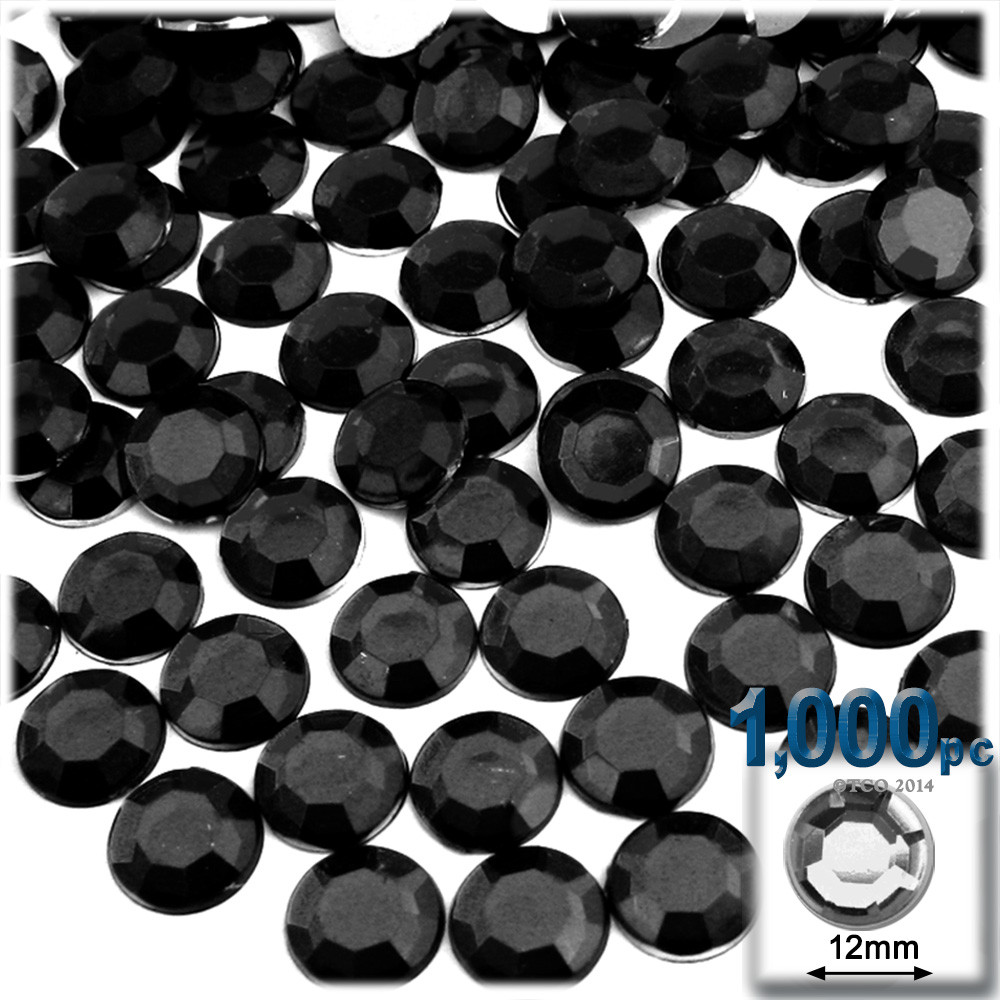 Rhinestones | Flatback | Round | 12mm | 1,000-pc | Jet Black | Crafts ...