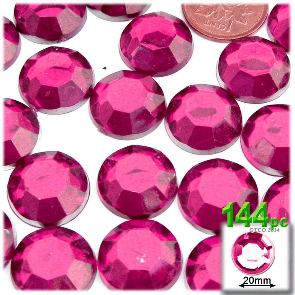 Rhinestones | Flatback | Round | 20mm | 144-pc |Hot Pink | Crafts Outlet