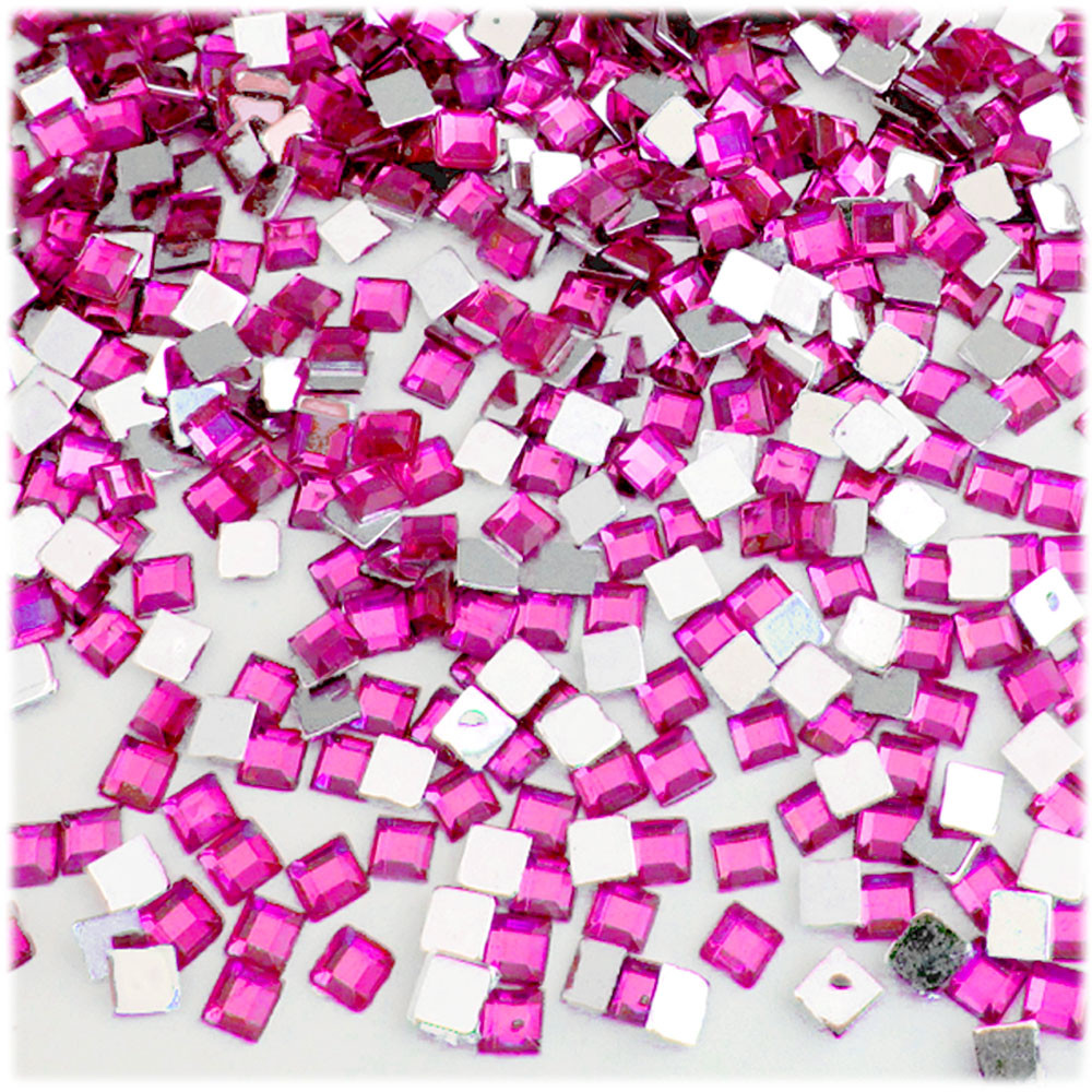 Rhinestones | Flatback | Sqaure | 6mm | 144-pc |Fuchsia | Crafts Outlet