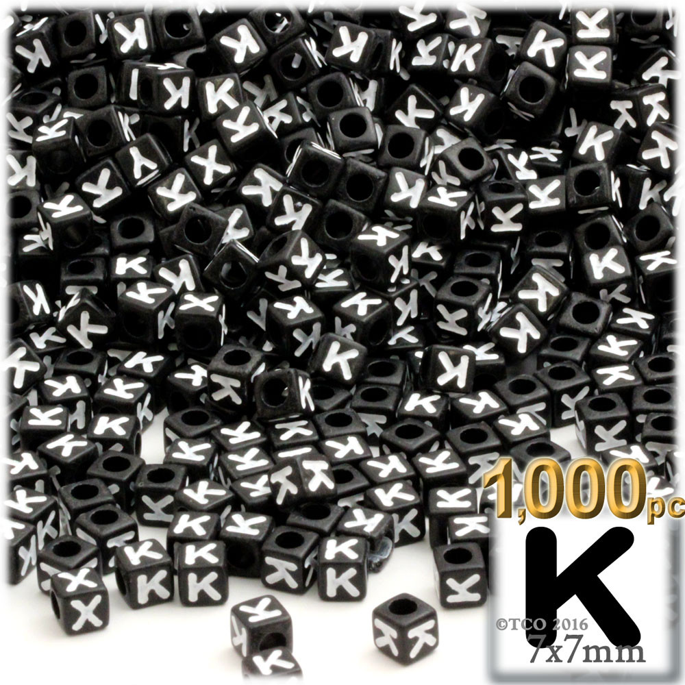1000-pc Alphabet Beads | Cube 7mm | Black text | Letter K
