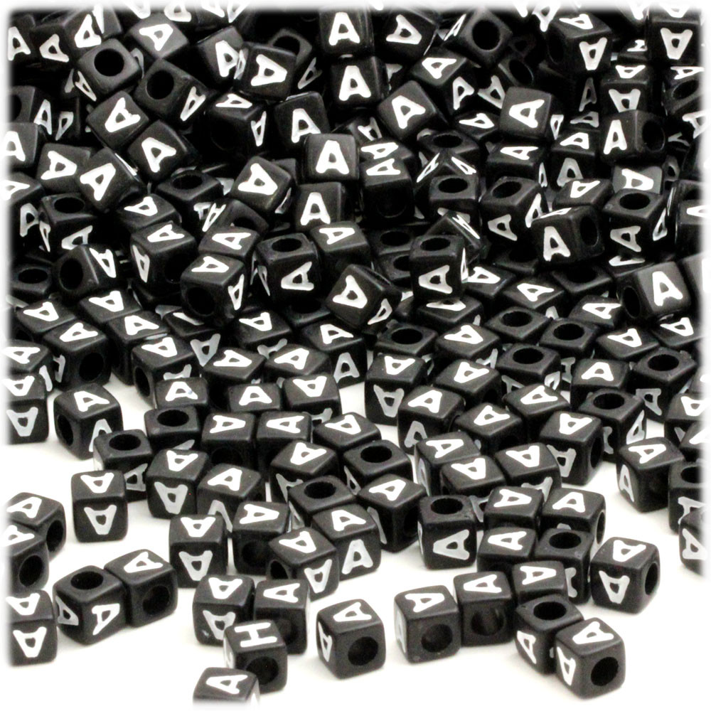25-pc Alphabet Beads | Cube 7mm | Black text | Letter N