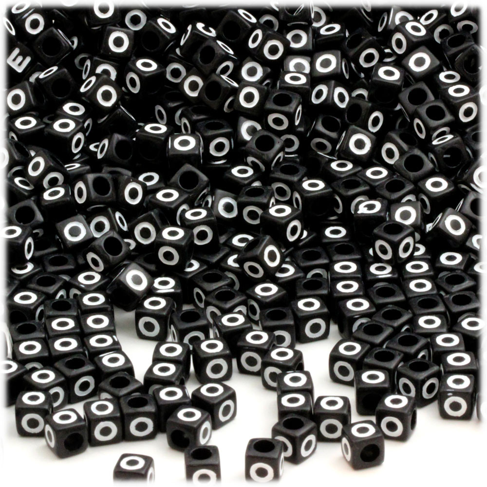 25-pc Alphabet Beads | Cube 7mm | Black text | Letter S