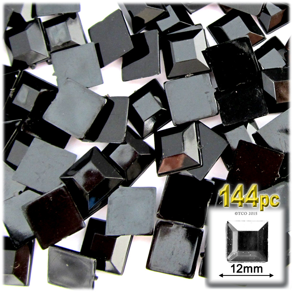 Rhinestones | Flatback | Square | 12mm | 144-pc | Jet Black | Crafts Outlet
