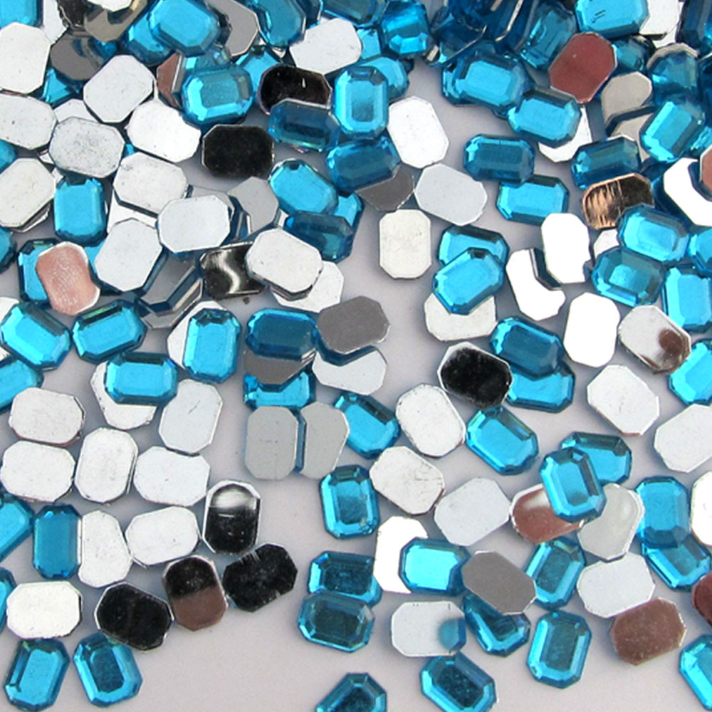 Rhinestones | Flatback | Rectangle | 8x10mm | 144-pc | Aqua Blue ...