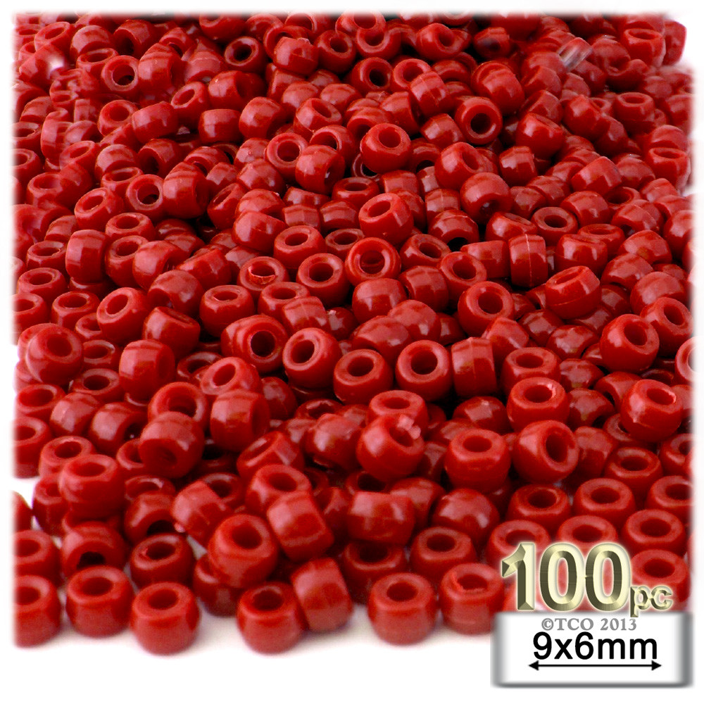 Pony Beads | Opaque | 6x9mm | 100-pc | Red | Crafts Outlet