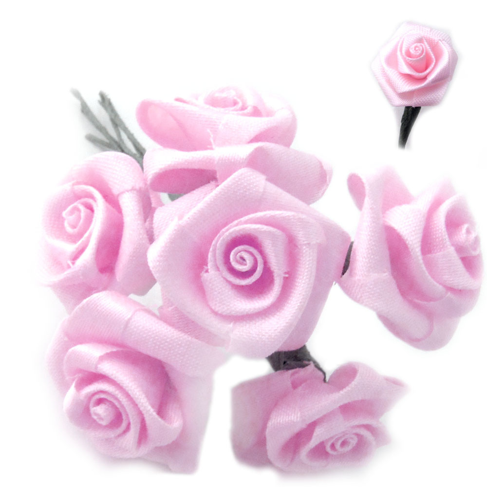 Artificial Flowers | Ribbon Roses | 0.25-inch | Pink | Crafts Outlet