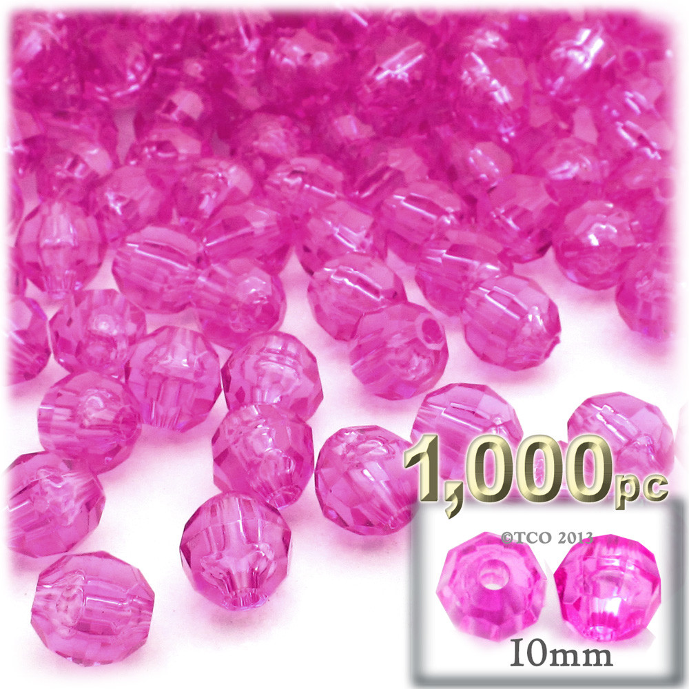 Faceted Round Beads | Transparent | 10mm | 1,000-pc | Hot Pink | Crafts ...