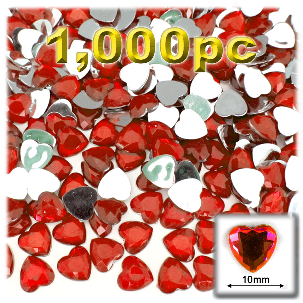 Rhinestones | Flatback | Heart | 12mm | 1,000-pc | Ruby Red | Crafts Outlet