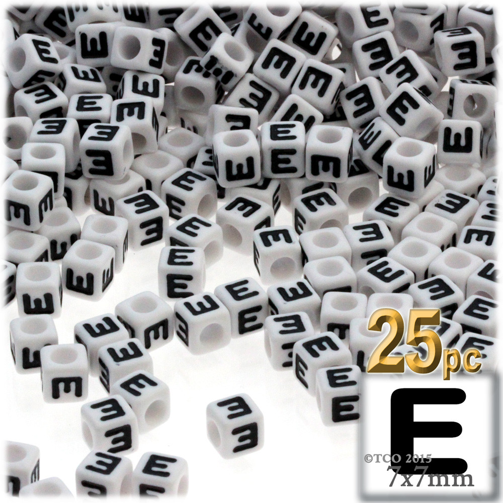 25-pc Alphabet Beads | Cube 7mm | Black text | Letter O