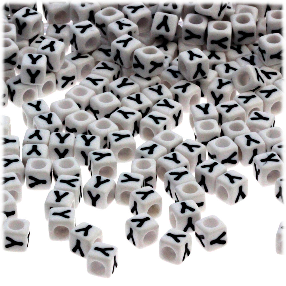 1000-pc Alphabet Beads | Cube 7mm | Black text | Letter Y