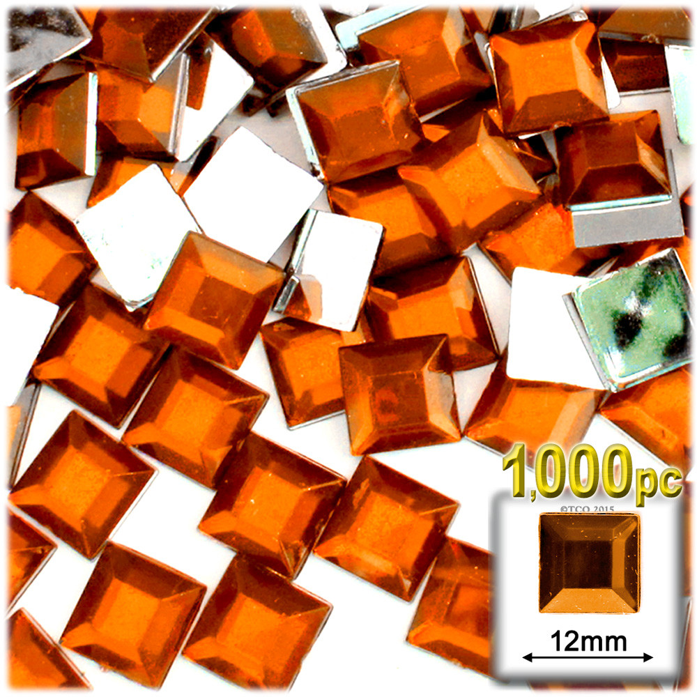 Rhinestones | Flatback | Square | 12mm | 1,000-pc | Orange | Crafts Outlet