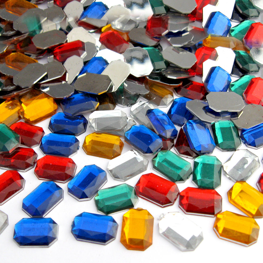 Rhinestones | Flatback | Rectangle | 10x14mm | Mixed Colors | Crafts Outlet