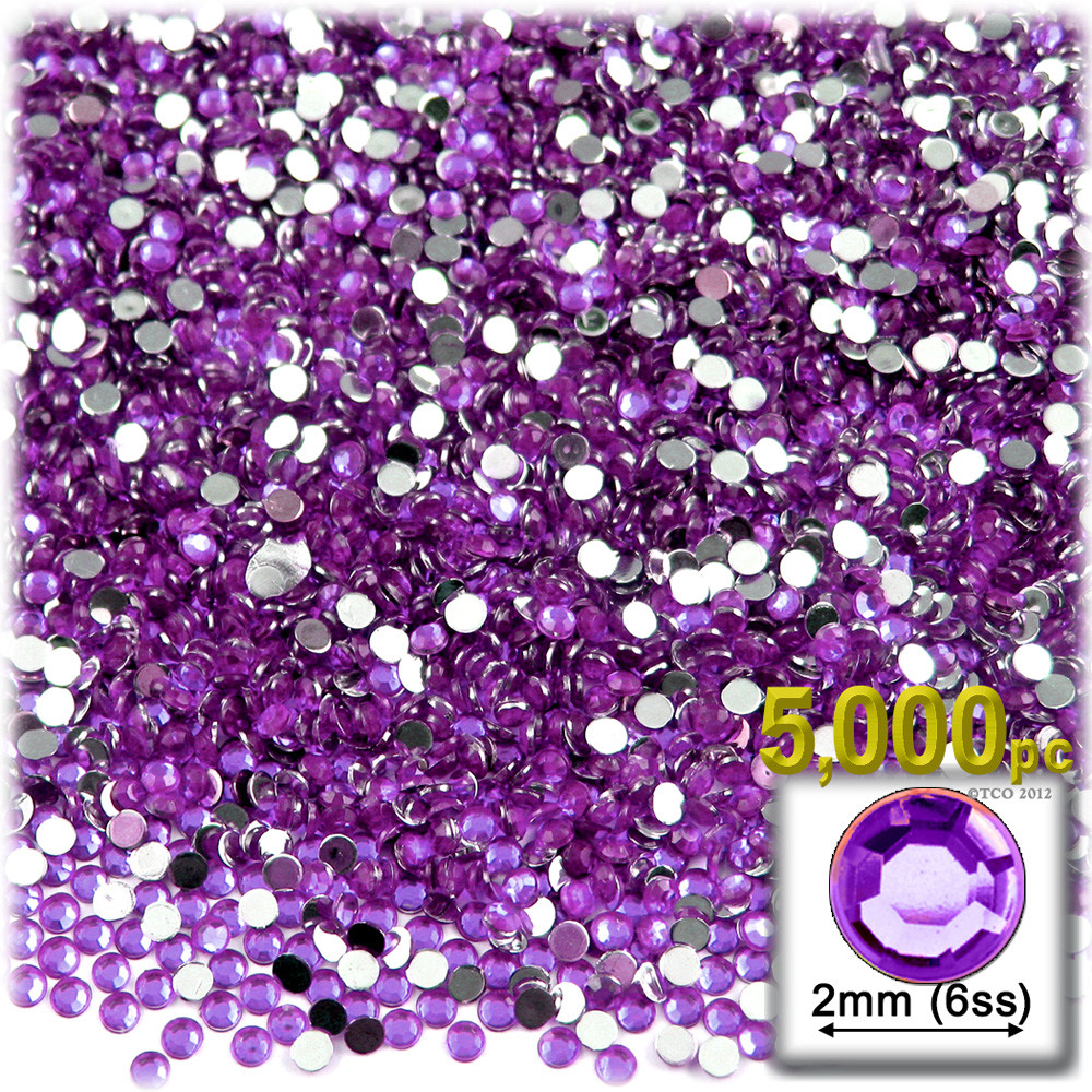Rhinestones | Flatback | Round | 2mm | 5,000-pc | Purple (Amethyst ...