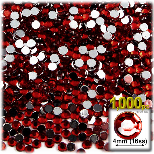 Rhinestones | Flatback | Round | 4mm | 1,000-pc | Ruby Red | Crafts Outlet