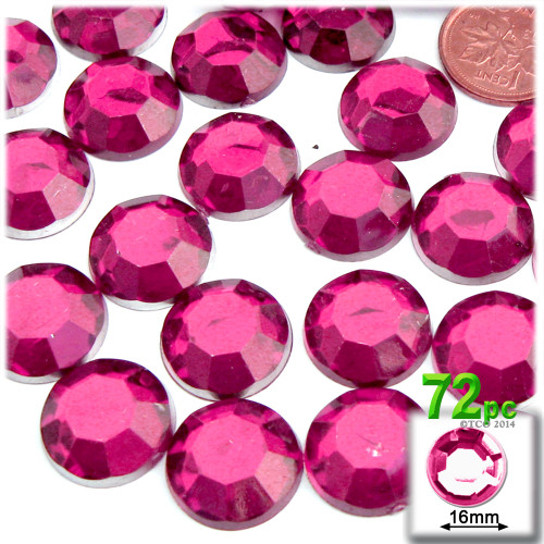 Rhinestones | Flatback | Round | 16mm | 72-pc | Hot Pink | Crafts Outlet