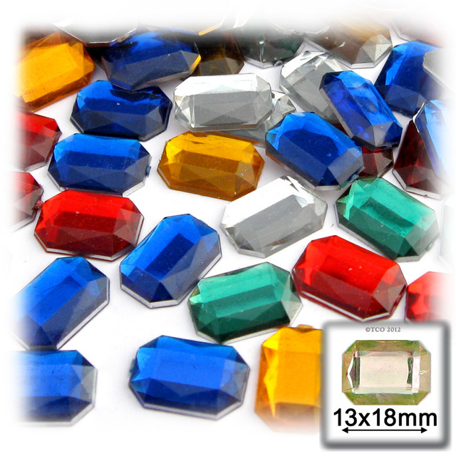 Rhinestones | Flatback | Rectangle | 13x18mm | 144-pc | Mixed Colors ...