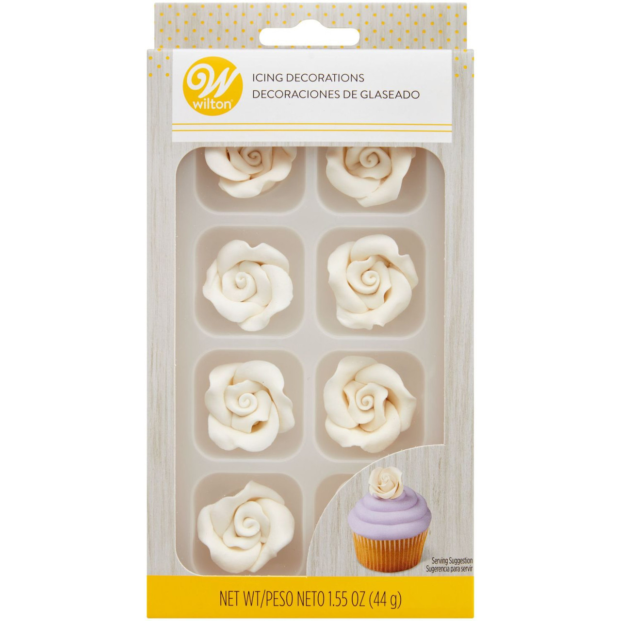 WILTON ICING DECORATIONS ROYAL WHITE ROSES MEDIUM 8 CT - Wilton