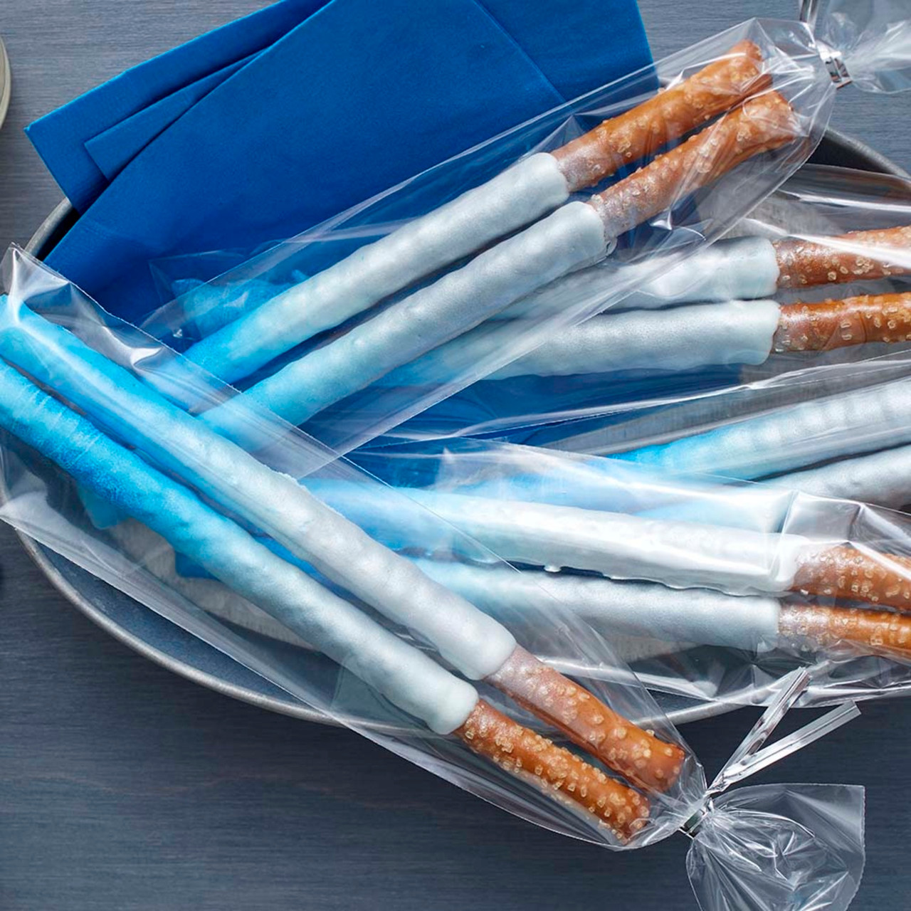 Blue Ombre Color Mist Dipped Pretzels - Wilton