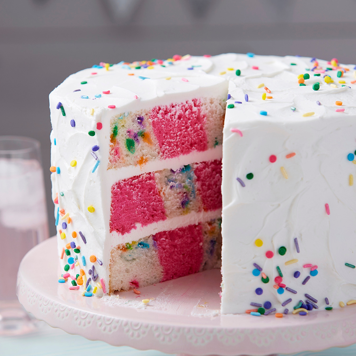 A Sprinkle of Pink Checkerboard Cake - Wilton