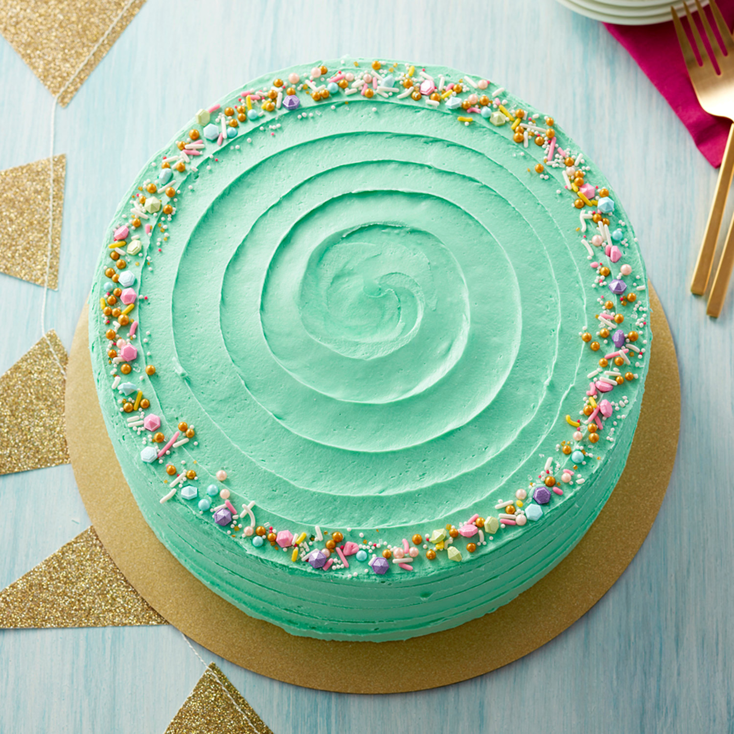 Tickled Teal Buttercream Cake - Wilton
