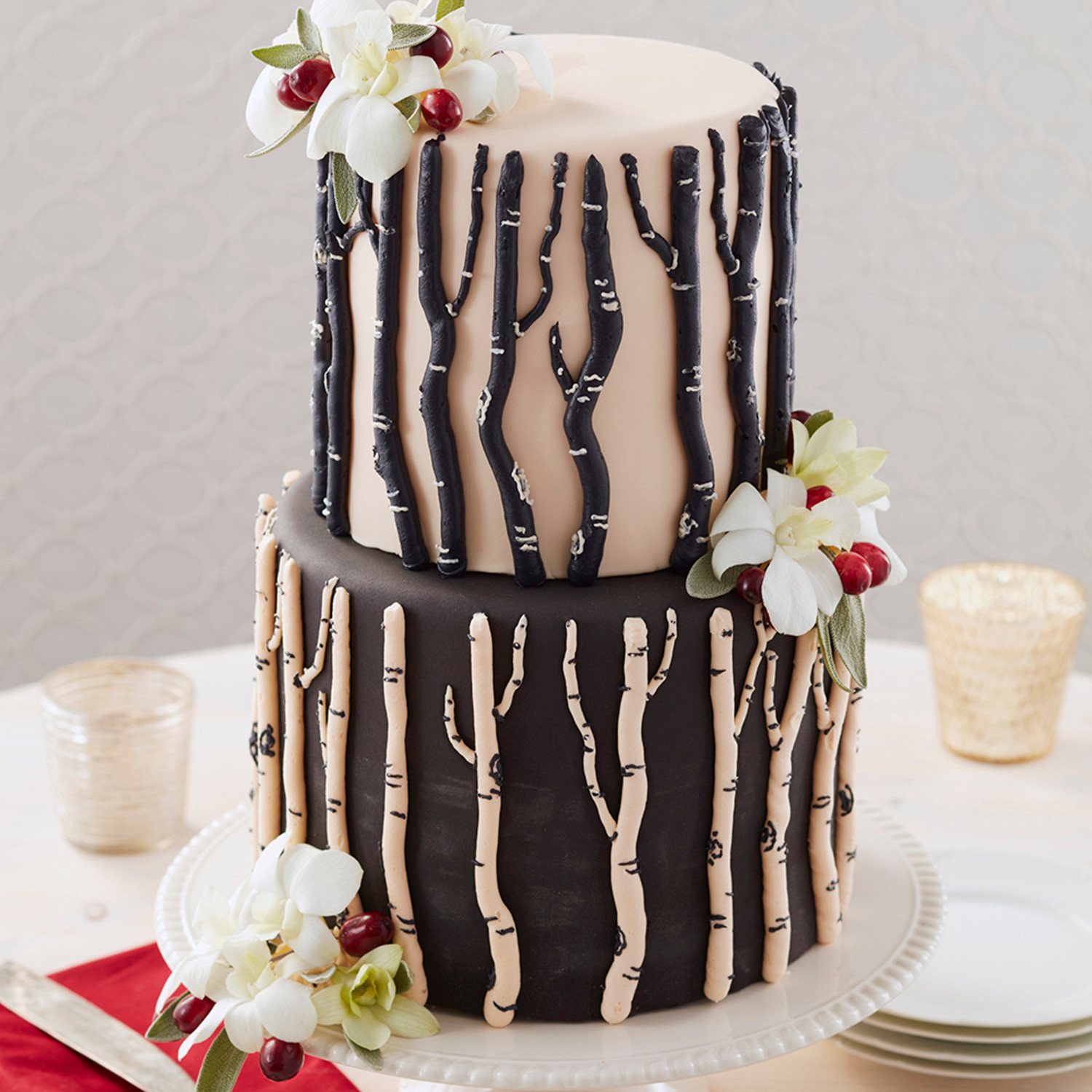 Winter Berry Birch Bark Cake - Wilton