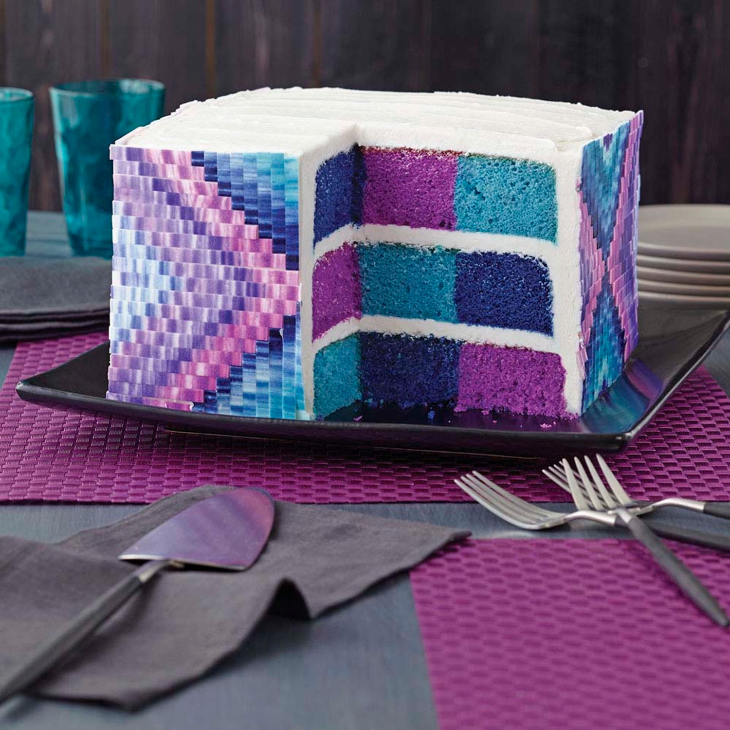 Up Close Pixelated Checkerboard Cake - Wilton