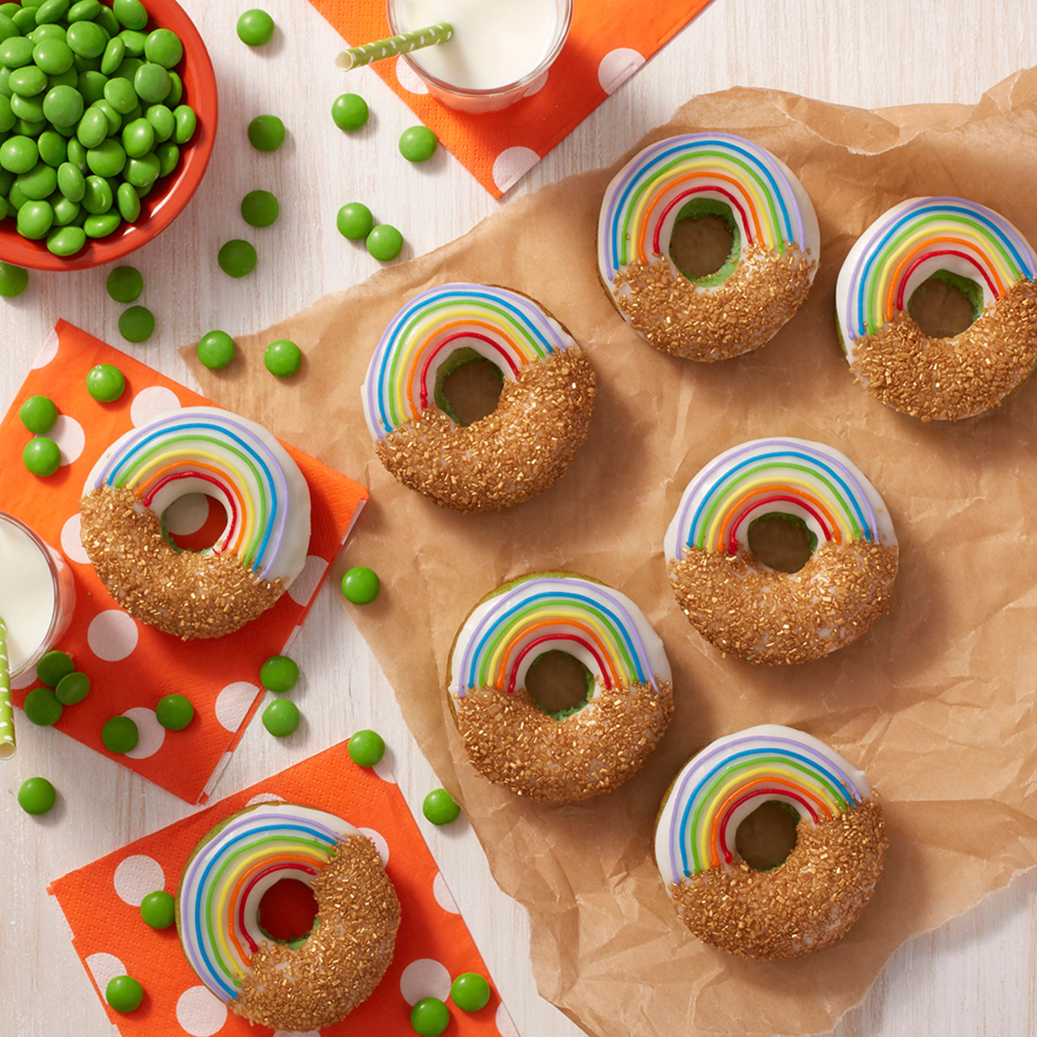 St. Patrick's Day Rainbow & Gold Donuts - Wilton
